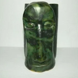Jose Arocha | Accents | Portuguese Studio Pottery Dark Green Face Vase ...